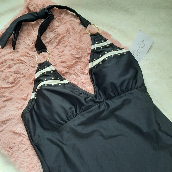 Jessica Simpson | Swim | Jessica Simpson Gold Studded Halter Tankini ...